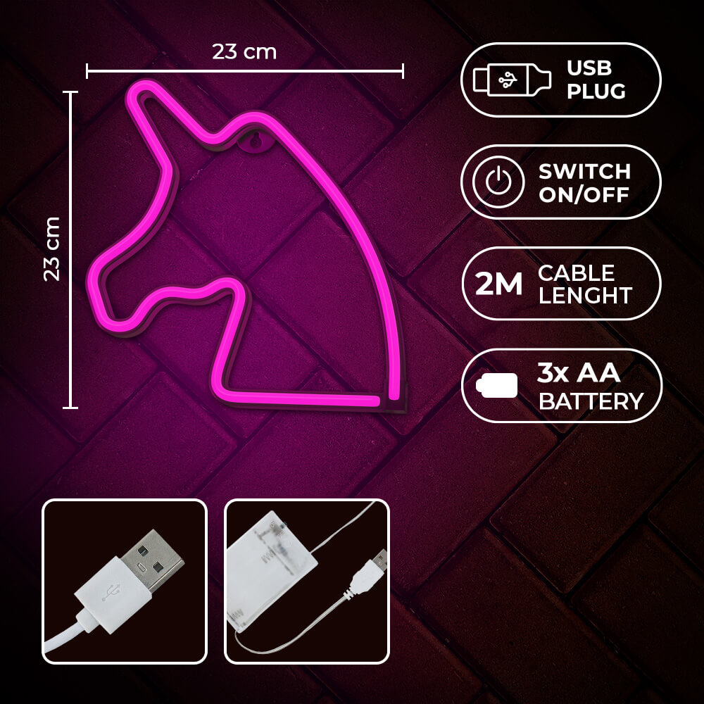 Wall LED Lights Neon Unicorn FLNE01 Pink - Анхоч